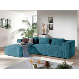 Stella – ecksofa – cordsamt – 4-sitzer – moderner stil – links - entenblau