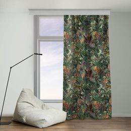 MICASIA Vorhänge - Dschungel Blätter und Blüten in Orange und Grün Größe HxB: 200cm x 130 cm (1 Vorhang)