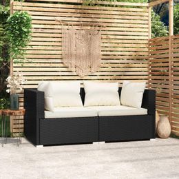 2-Sitzer-Sofa mit Kissen Schwarz Poly Rattan vidaXL14239