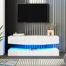 TV Board Weiss Hochglanz Hängend TV Stand TV Schank mit LED-Beleuchtung TV Schrank Hängend Wand befestigter schwimmender TV-Ständer Unterhaltungs