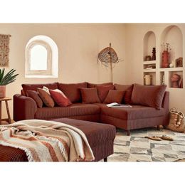 Rune – ecksofa rechts – 4-sitzer – mit hocker – aus cord - terrakotta