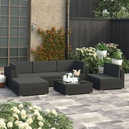 6-tlg. Garten-Lounge-Set mit Auflagen Poly - Schwarz - Prolenta Premium