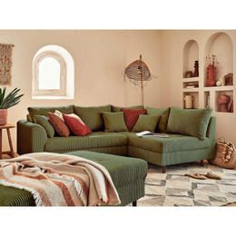 Lisa Design - Rune – ecksofa rechts – 4-sitzer – mit hocker – aus cord - grün