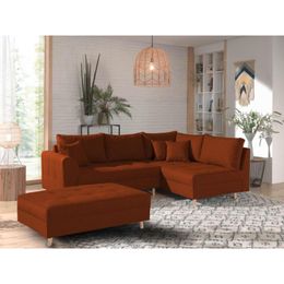 Rune – ecksofa – mit hocker – 4-sitzer – skandinavischer stil – rechts - rostfarben