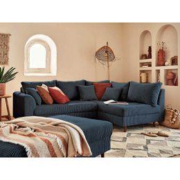 Lisa Design - Rune – ecksofa rechts – 4-sitzer – mit hocker – aus cord - nachtblau