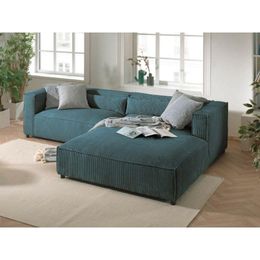 Ela– 4-sitzer ecksofa rechts – cordsamt – 4-sitzer – moderner stil - entenblau