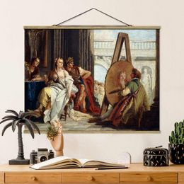 MICASIA Stoffbild mit Posterleisten - Giovanni Battista Tiepolo - Alexander der Große - Querformat 3:4 Größe HxB: 26cm x 35cm Material: Eiche