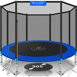 Kesser Trampolin tüv süd gs Zertifiziert Komplettset mit Sicherheitsnetz Leiter Randabdeckung & Zubehör Kindertrampolin Gartentrampolin Blau / 305 cm - Blau