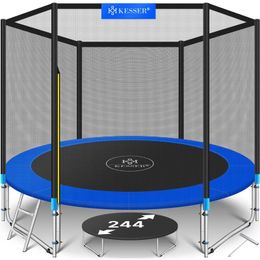 Kesser Trampolin tüv süd gs Zertifiziert Komplettset mit Sicherheitsnetz Leiter Randabdeckung & Zubehör Kindertrampolin Gartentrampolin Blau / 244 cm - Blau