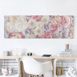 MICASIA Leinwandbild - Pastell Paper Art Rosen - Panorama Quer Größe HxB: 30cm x 90cm