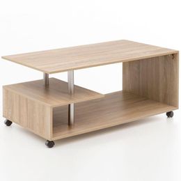 Design Couchtisch 105 x 48,5 x 60 cm Drehbar mit Rollen, Wohnzimmertisch Coffee Table, Sofatisch Loungetisch Holz, Kaffeetisch mit Stauraum - FineBuy