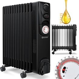 Kesser Lradiator - Elektrische Heizung 2500W Öl Radiator Elektroheizung Mobil Timer Lüfter Abschaltautomatik stufenlose Temperaturregelung Schwarz / 13