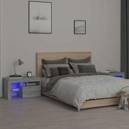 Prolenta Premium - Nachttische 2 Stk. mit LED-Leuchten Grau - Grau
