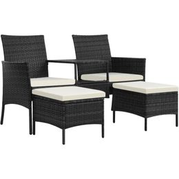 MAISONCHIC 2-Sitzer-Gartensofa Loungesofa Sitzgruppe mit Tisch & Hocker Poly Rattan Schwarz DE82221