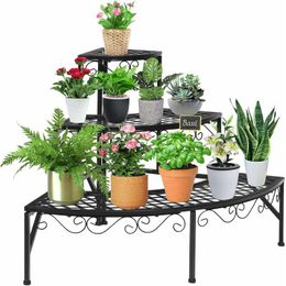 GOPLUS 3 Ebenen Metall Pflanzenständer, Blumentreppe Outdoor, Blumenregal Pflanzentreppe für Garten Balkon, schwarz (60 x 60 x 61cm (LxBxH))