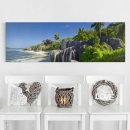 MICASIA Leinwandbild - Traumstrand Seychellen - Panorama Quer Größe HxB: 30cm x 90cm