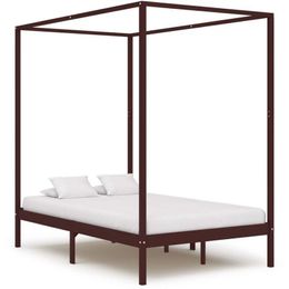 MAISONCHIC Himmelbett-Gestell Doppelbett Bett für Schlafzimmer Dunkelbraun Massivholz Kiefer 120 x 200 cm DE91607