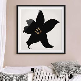 MICASIA Bild mit Rahmen - Grafische Pflanzenwelt - Orchidee Schwarz und Gold Größe HxB: 70cm x 70cm, Rahmen: Schwarz