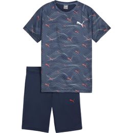 Puma® Trainingsanzug, Seitentaschen, Allover-Print, für Kinder, blau, 140