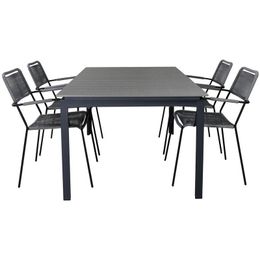 ebuy24 Levels Gartenset Tisch 100x160/240cm und 4 Stühle Armlehne Lindos schwarz, grau.