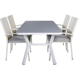 ebuy24 Virya Gartenset Tisch 90x160cm und 4 Stühle Anna weiß, grau.