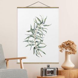 MICASIA Stoffbild mit Posterleisten - Aquarell Eucalyptus iv - Hochformat 4:3 Größe HxB: 66.4cm x 50cm Material: Eiche