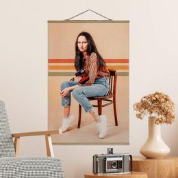 MICASIA Stoffbild mit Posterleisten - Jonas Loose - Retro Mona Lisa - Hochformat 3:2 Größe HxB: 52.5cm x 35cm Material: Eiche