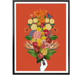K&L WALL ART Frida Floral Studio Poster Blumen Illustration Botanical Rot 50x60cm Wanddeko Wandposter
