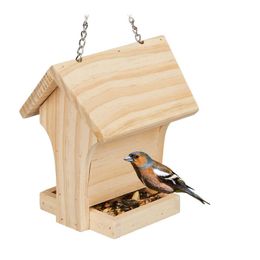 Relaxdays Vogelfutterhaus Holz, zum Aufhängen, Futterspender Wildvögel, Vogelfutterstation, HBT 18,5 x 17 x 14 cm, natur