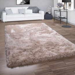 Hochflor-Teppich, Shaggy Für Wohnzimmer, Mit Glitzer-Garn, Einfarbig In Beige 120x160 cm - Paco Home