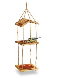 Vogelfutterstation Holz, zum Aufhängen, Futterspender Wildvögel, 2 Schalen, HxBxT: 73 x 20 x 20 cm, natur - Relaxdays