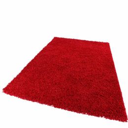 Teppich Hochflor Shaggy -Bravo- Uni Langflor Teppich Rot 120x170 cm - Paco Home