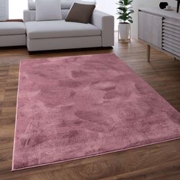 Teppich Wohnzimmer Kunstfell Shaggy Hochflor In Waschmaschine Uni Rosa 80x150 cm - Paco Home