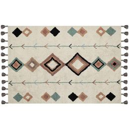 Beliani - Teppich Beige Baumwolle 140 x 200 cm Rechteckig Geometrisches Muster Boho Stil Handgetuftet für Wohnzimmer Schlafzimmer Flur