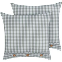 Beliani Dekokissen 2er Set Mintgrün / Weiß Karomuster 45 x 45 cm Quadratisch mit Knöpfen für Wohnzimmer Schlafzimmer Sofa Sessel Bett