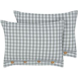 Beliani Dekokissen 2er Set Mintgrün / Weiß Karomuster 40 x 60 cm Rechteckig mit Knöpfen für Wohnzimmer Schlafzimmer Sofa Sessel Bett