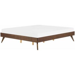 Beliani Doppelbett Braun MDF-Platte Holzoptik mit Lattenrost 180 x 200 cm hohen Beinen Gummibaumholz ohne Kopfteil Klassisch Schlafzimmer Bettrahmen