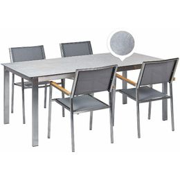 Beliani Gartenmöbel Set 7-Teilig Grau Edelstahl 4 Stühle Polyester Tisch 180x90 cm Sicherheitsglas Keramik Gartenausstattung Terrasse Outdoor Indoor - Grau