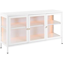 Beliani - Sideboard Weiß Stahl mit led Licht Glasfront 35 x 115 x 65 cm mit Griffen 3 Türen 2 Regalböden Wohnzimmer Büro Arbeitszimmer Flur Bad - Weiß