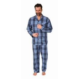 Normann Pyjama Herren Schlafanzug lang Pyjama gewebt zum Knöpfen in elegante Optik