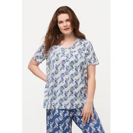 Ulla Popken Pyjama Pyjama-Shirt Tauben V-Ausschnitt Halbarm