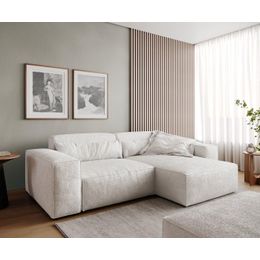 DeLife Big-Sofa Sirpio, L Bouclé Creme-Weiß 260x160 cm Recamiere variabel mit Hocker