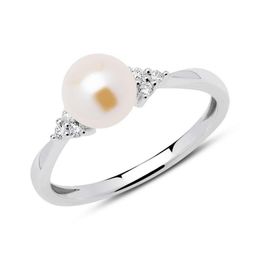 UNIQUE Goldring 585er Weißgold UNIQUE Ring Diamanten Perle DR0417 (Größe: 54mm)