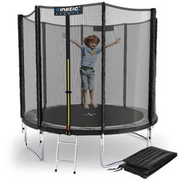 KINETIC SPORTS Trampolin Outdoor 'Salto Plus' Ø 183/244/305/366/400/427/490 cm - TÜV Rheinland geprüft, Komplett-Set für Kinder, USA Sprungtuch, Netz, Randpolster, Leiter - bis zu 160kg Ø 244 cm, Schwarz-2