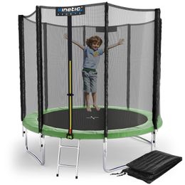 KINETIC SPORTS Trampolin Outdoor 'Salto Plus' Ø 183/244/305/366/400/430/490 cm - TÜV Rheinland geprüft, Komplett-Set für Kinder, USA Sprungtuch, Netz, Randpolster, Leiter - bis zu 160kg Ø 244 cm, Grün-2