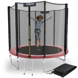 KINETIC SPORTS Trampolin Outdoor 'Salto Plus' Ø 183/244/305/366/400/427/490 cm - TÜV Rheinland geprüft, Komplett-Set für Kinder, USA Sprungtuch, Netz, Randpolster, Leiter - bis zu 160kg Ø 244 cm, Pink-2