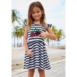 Kidsworld Jerseykleid für kleine Mädchen mit Wendepailletten, blau|weiß