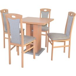 Essgruppe HOFMANN LIVING AND MORE "5tlg. Tischgruppe" Sitzmöbel-Sets Gr. B/H/T: 45 cm x 95 cm x 48 cm, Polyester, grau (buche, nachbildung, grau, buche, nachbildung) Essgruppen