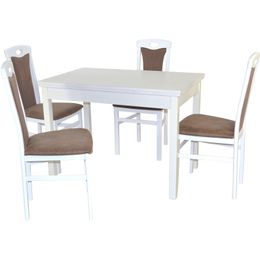 Essgruppe HOFMANN LIVING AND MORE "5tlg. Tischgruppe" Sitzmöbel-Sets Gr. B/H/T: 45 cm x 95 cm x 48 cm, Polyester, Ansteckplatte, weiß (weiß, braun, weiß) Essgruppen
