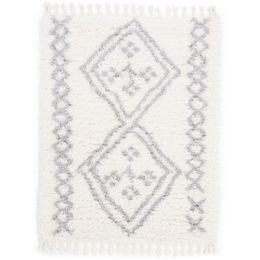 Hochflor-Teppich CarpetFine "Fiona" Teppiche Gr. B/L: 160 cm x 230 cm, 30 mm, 1 St., weiß Fransenteppich Esszimmerteppiche